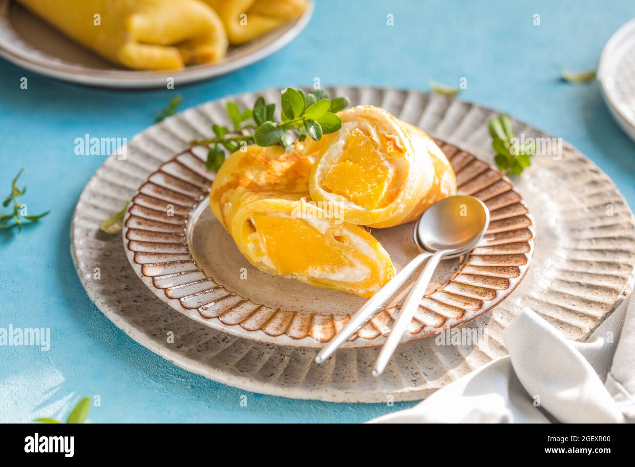 Sticky rice and mango crepe cake roll , Hong Kong , Thai food style in ...