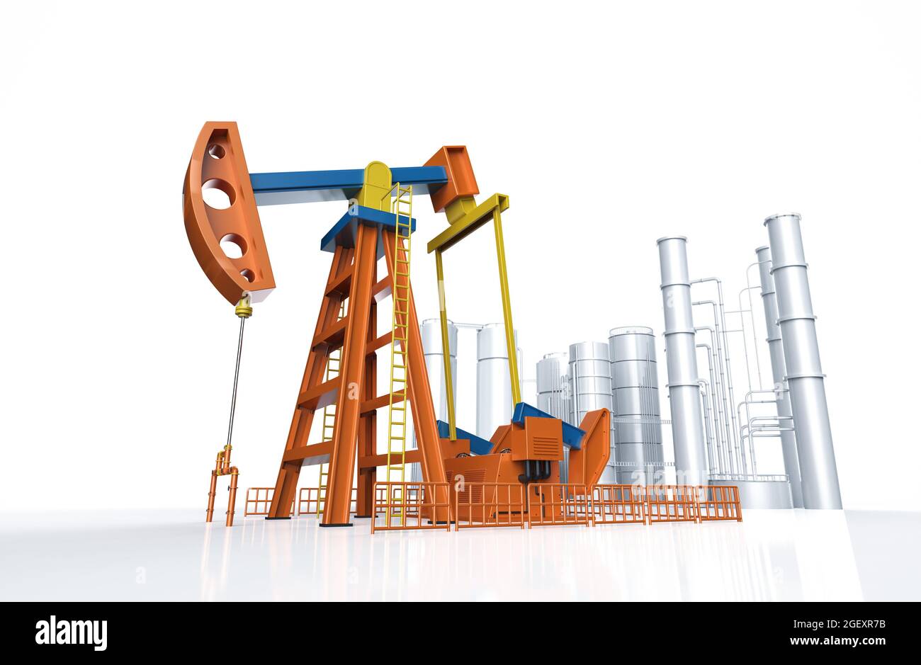 Petroleum industry concept with 3d rendering crude oil pump with oil ...
