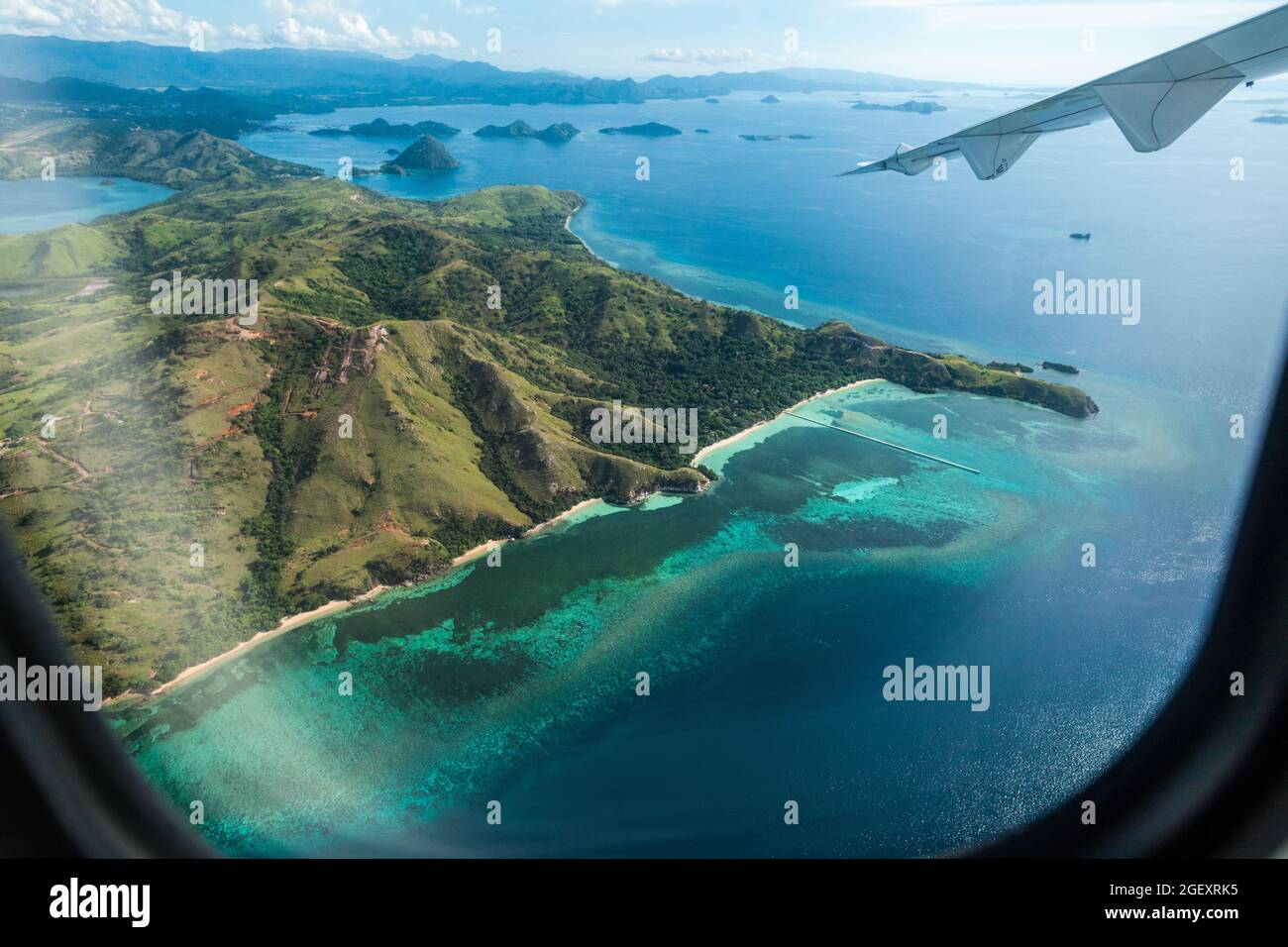 View of Komodo island from the airplane window Stock Photo - Alamy