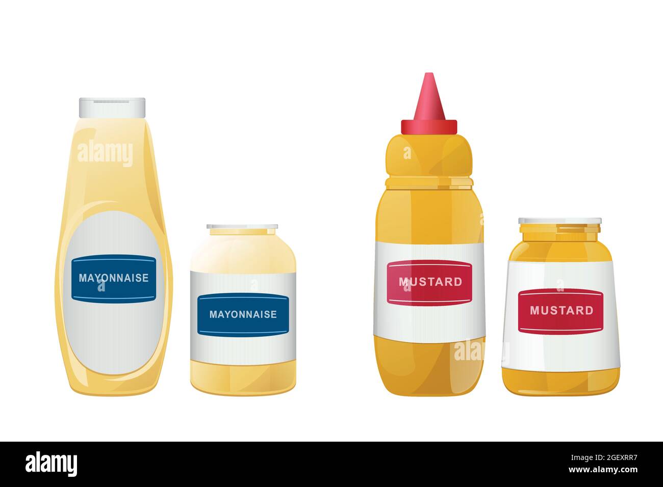 Ketchup, mayonnaise, mustard sauces in bottles and jars set. Realistic ...