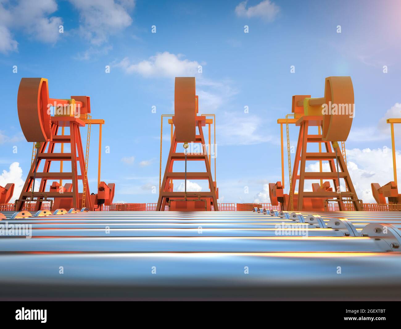3d rendering crude oil pump or oil rig with blue sky Stock Photo - Alamy