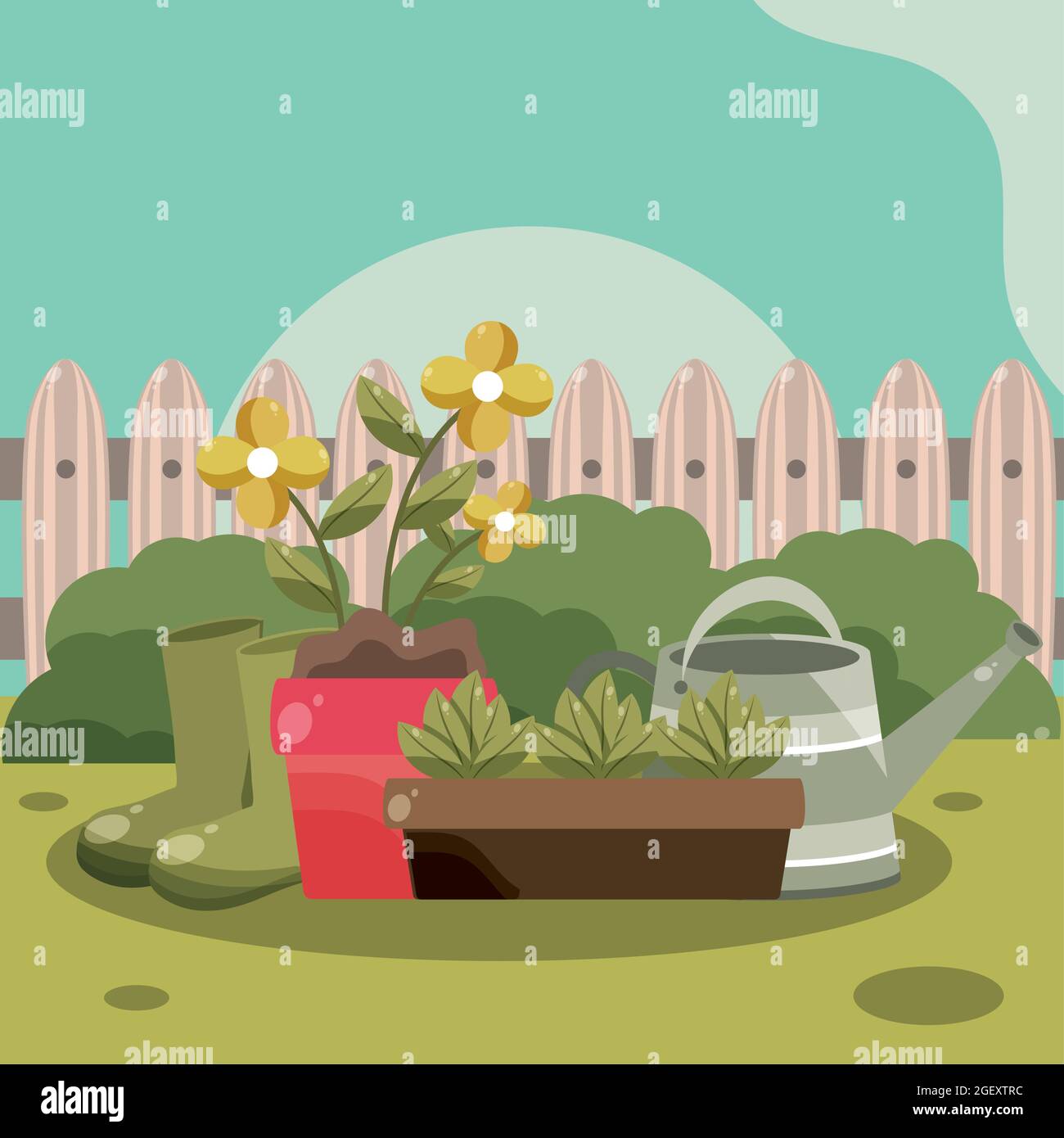 Lush green backyard Stock Vector Images - Alamy