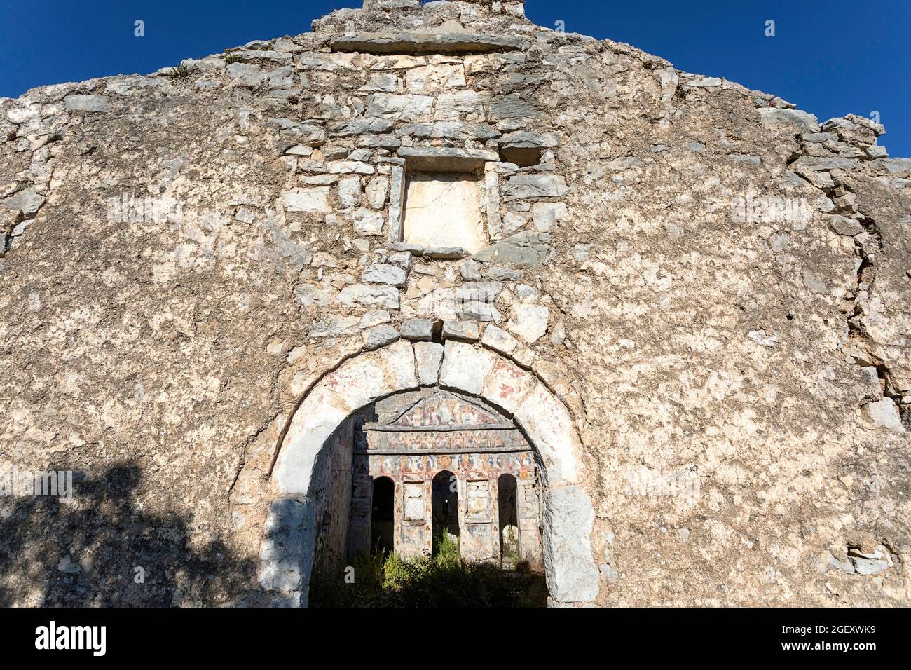 Mural paintings in the old ruined church Kisha e Shën Kollit, Vuno ...