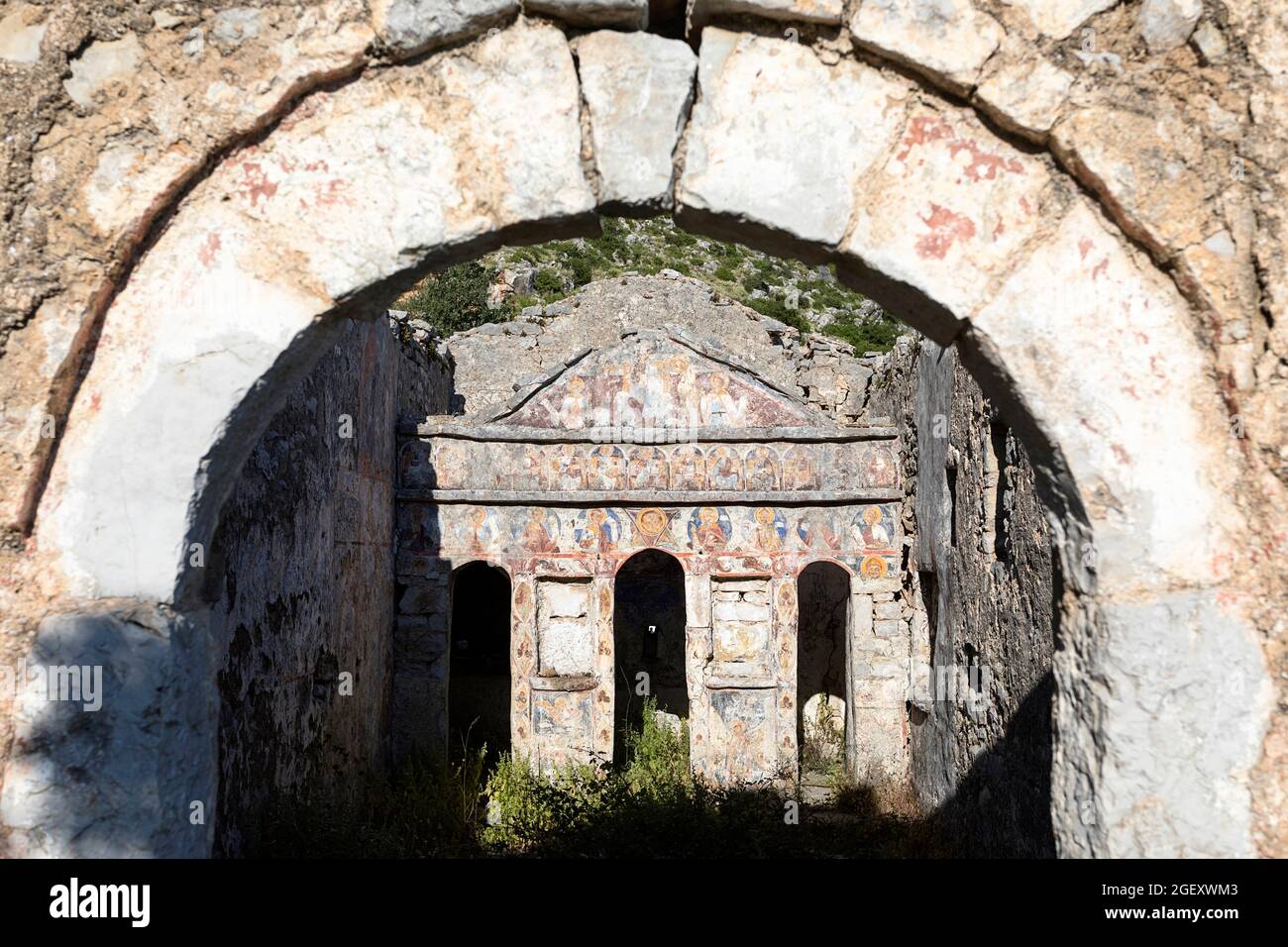 Mural paintings in the old ruined church Kisha e Shën Kollit, Vuno ...