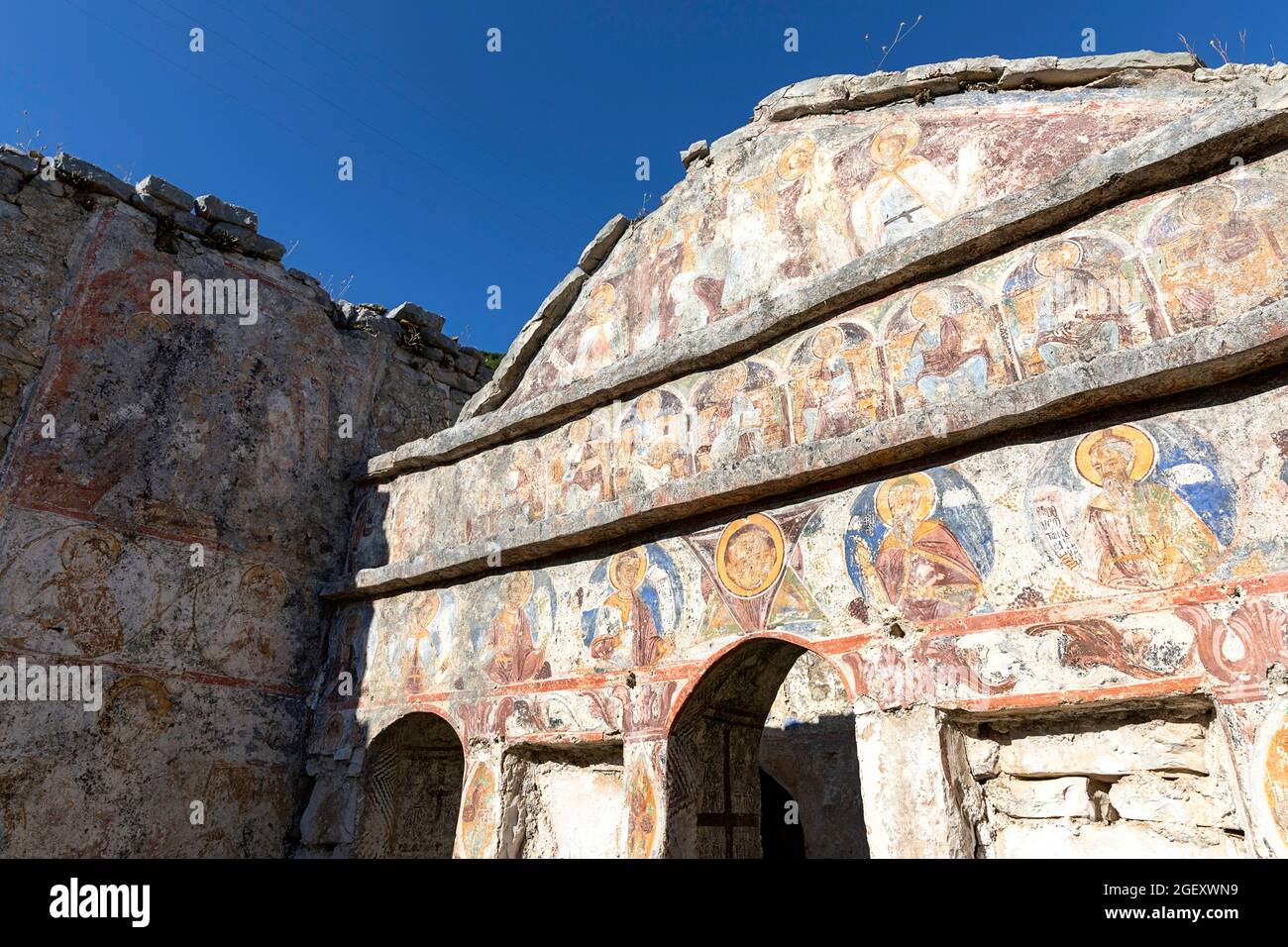 Mural paintings in the old ruined church Kisha e Shën Kollit, Vuno ...