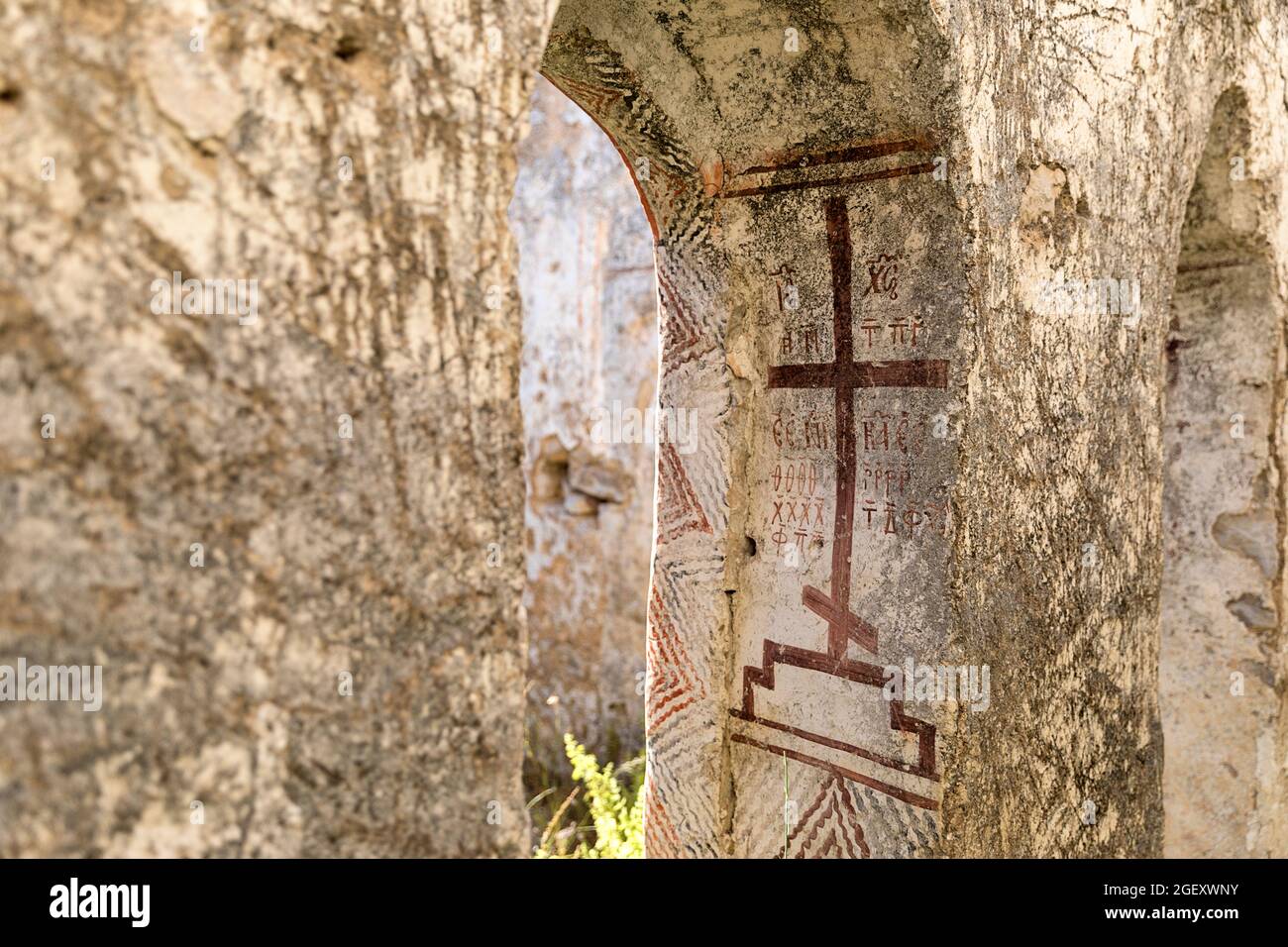 Mural paintings in the old ruined church Kisha e Shën Kollit, Vuno ...