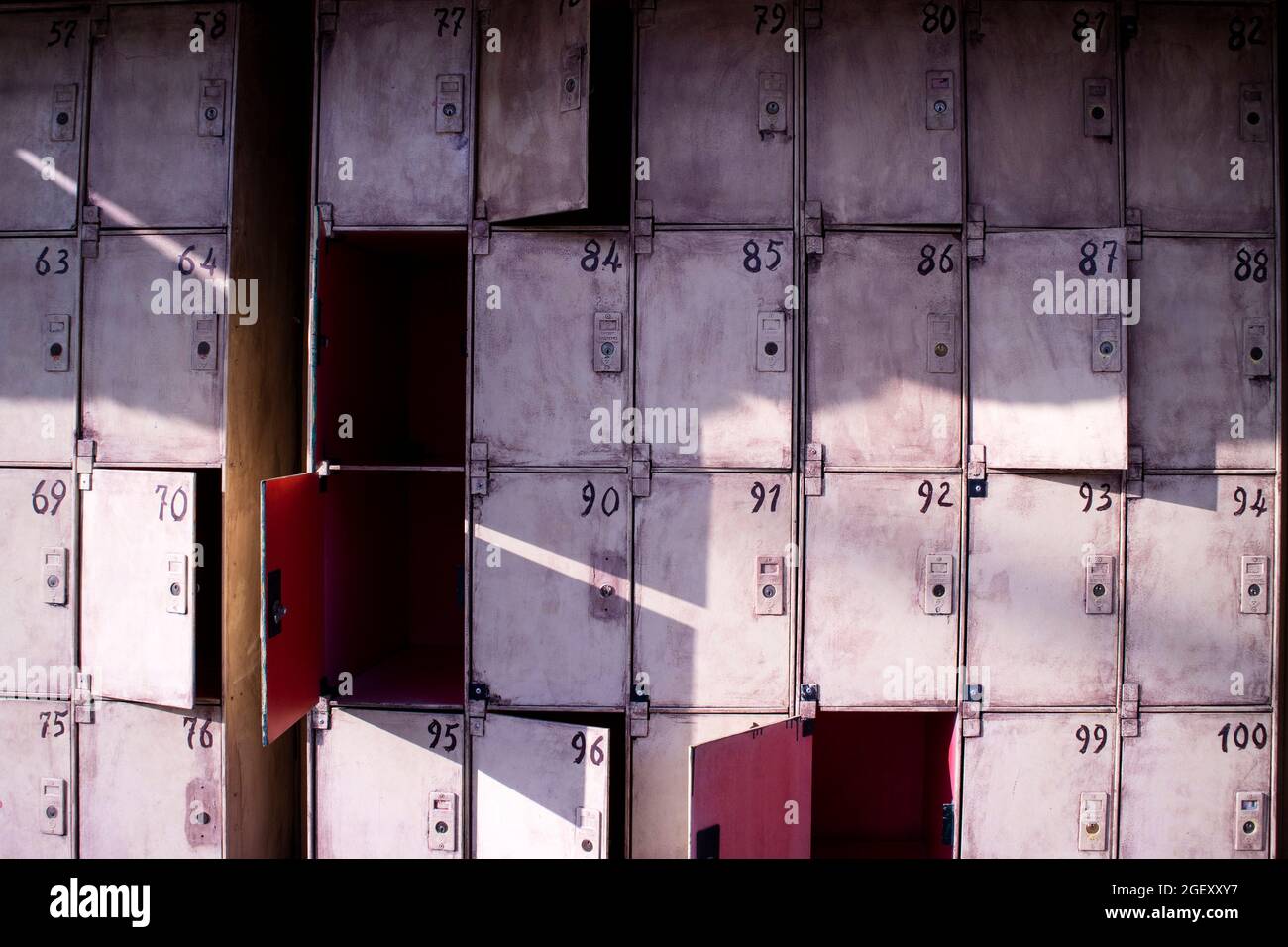 View of old and colorful metal lockers in public park Stock Photo - Alamy