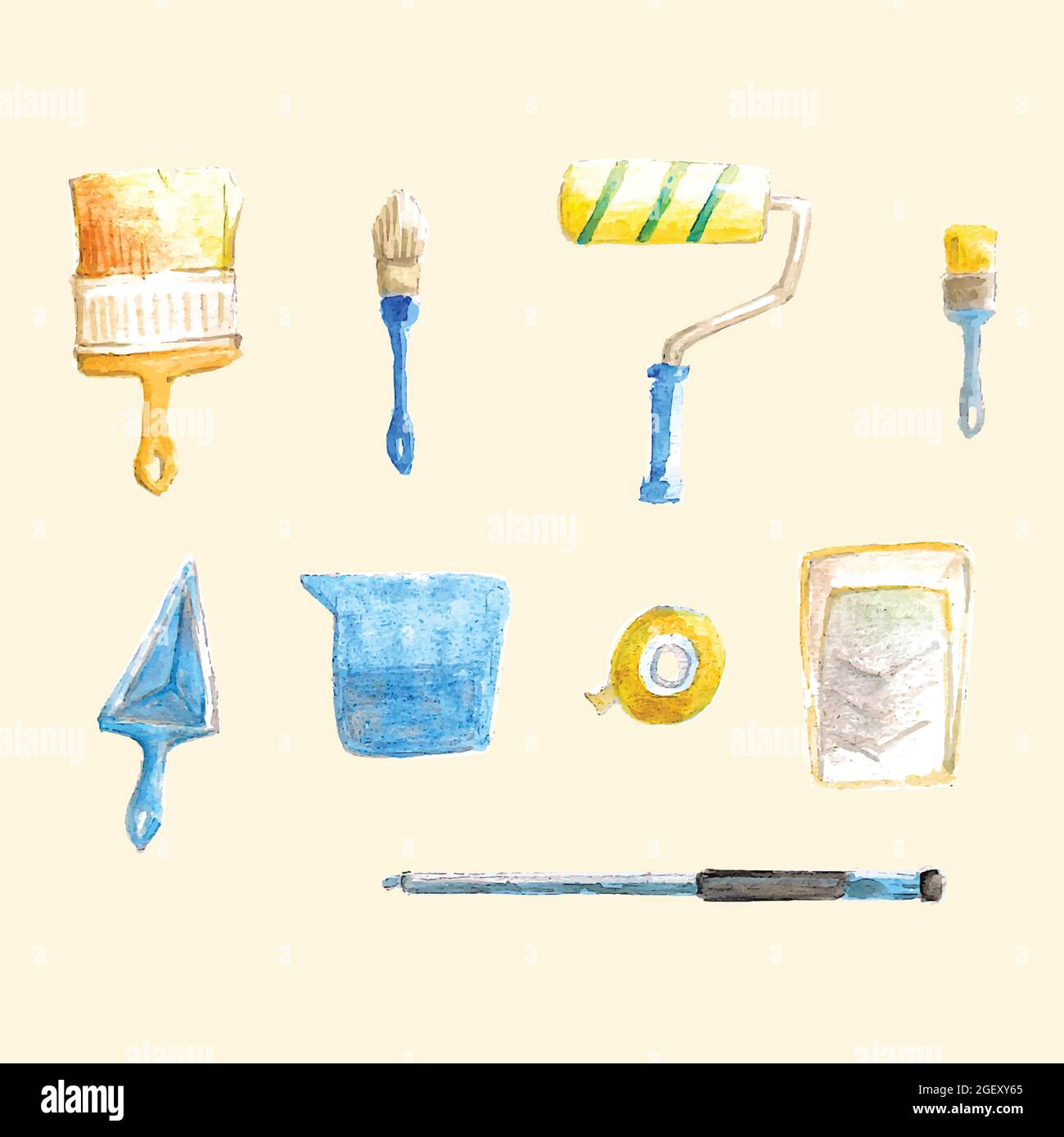 Set of watercolor wall painting tool illustration Stock Vector Image ...