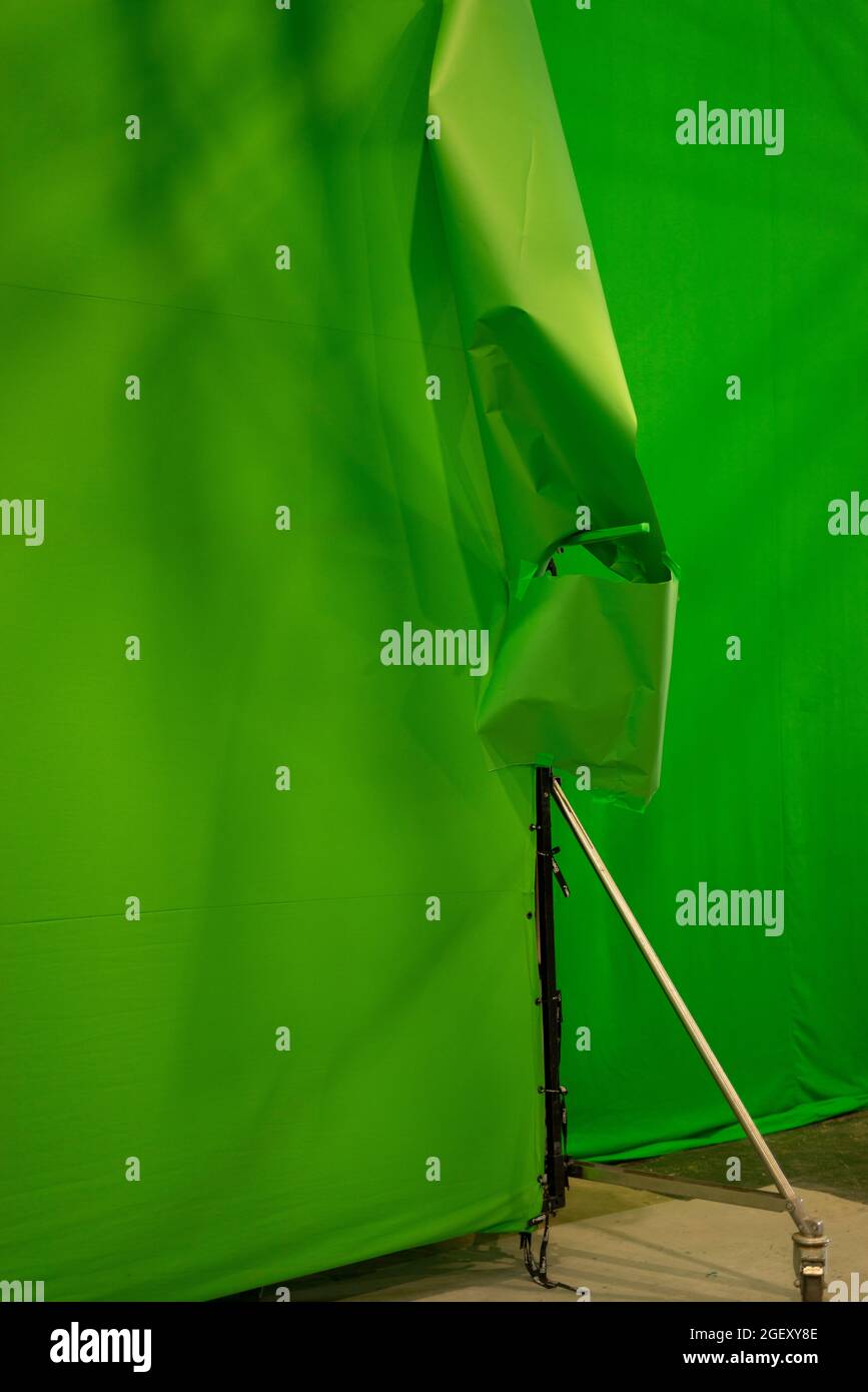 Green croma key screen in television, movie film and photography studio ...