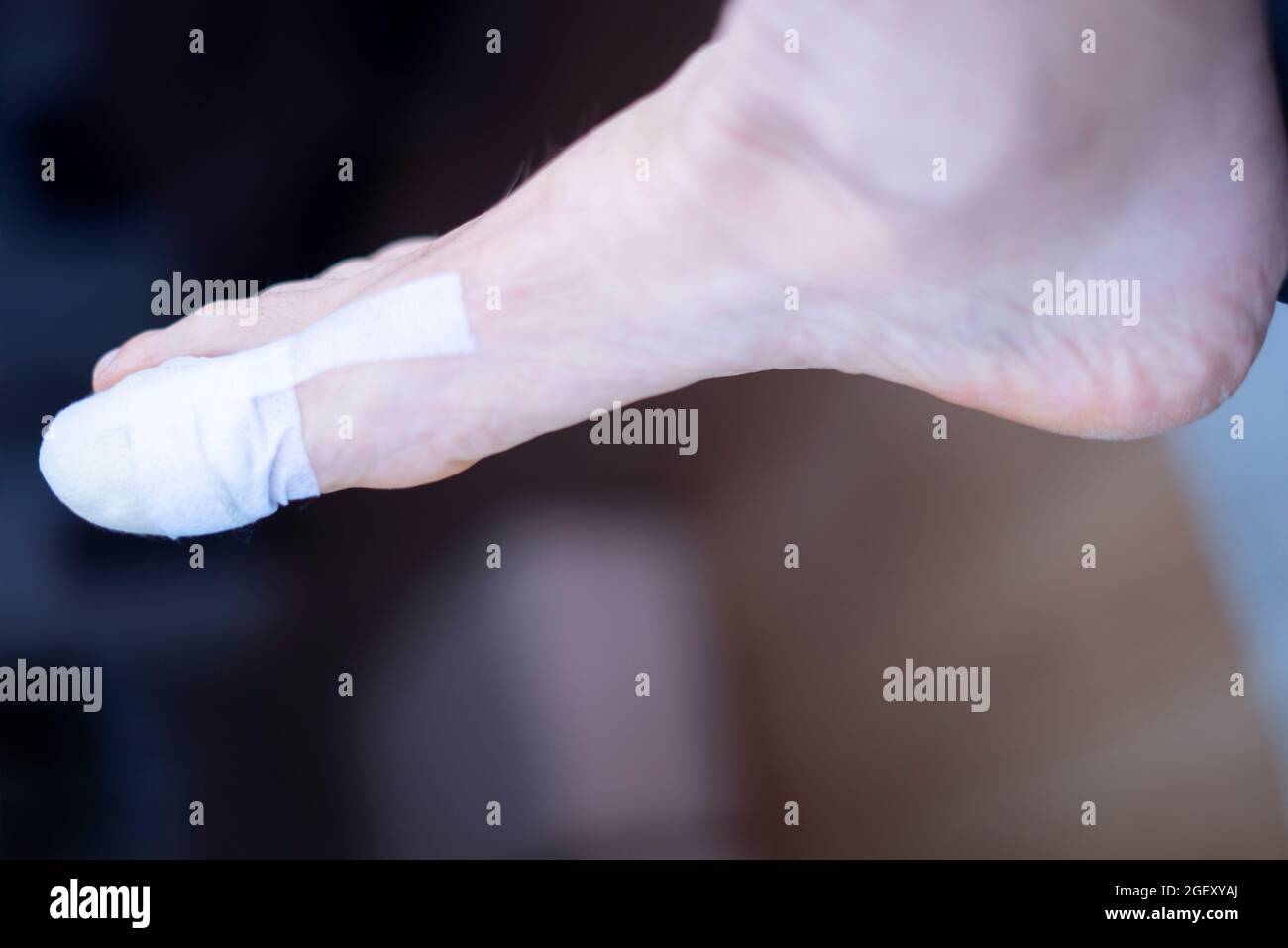 Foot big toe bandage injured feet in medical clinic hospital center ...