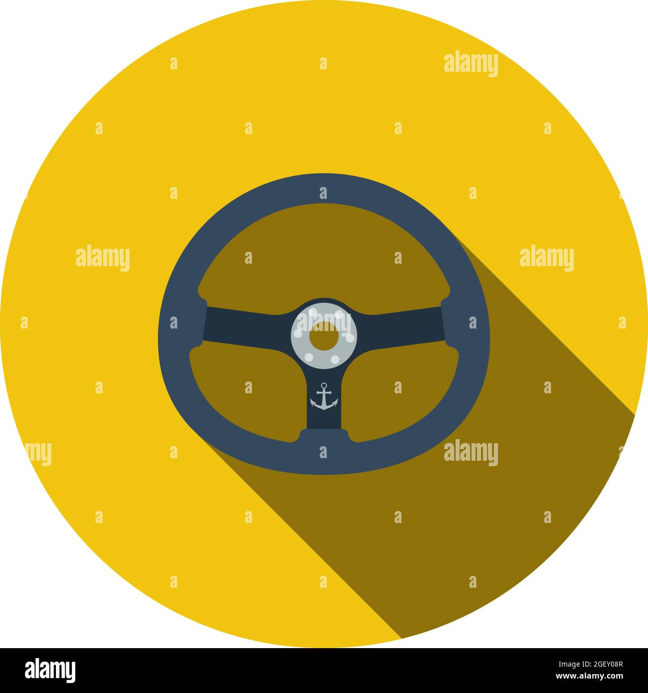 Icon Of Steering Wheel. Flat Circle Stencil Design With Long Shadow ...