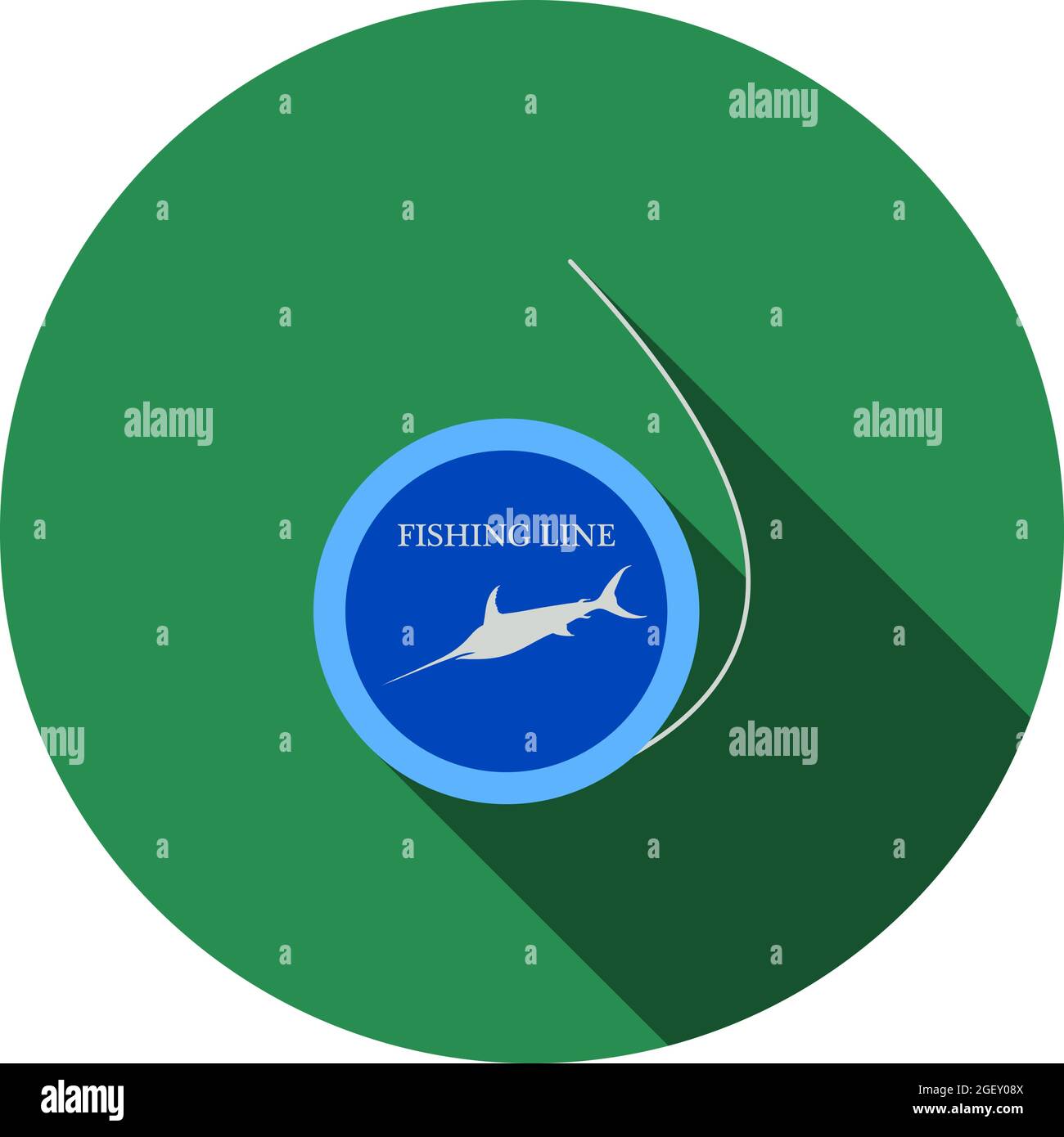 Icon Of Fishing Line. Flat Circle Stencil Design With Long Shadow ...