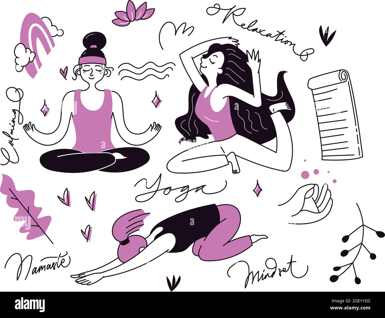 Hand-drawn yoga class doodle in vector illustration. Sport sketch line ...