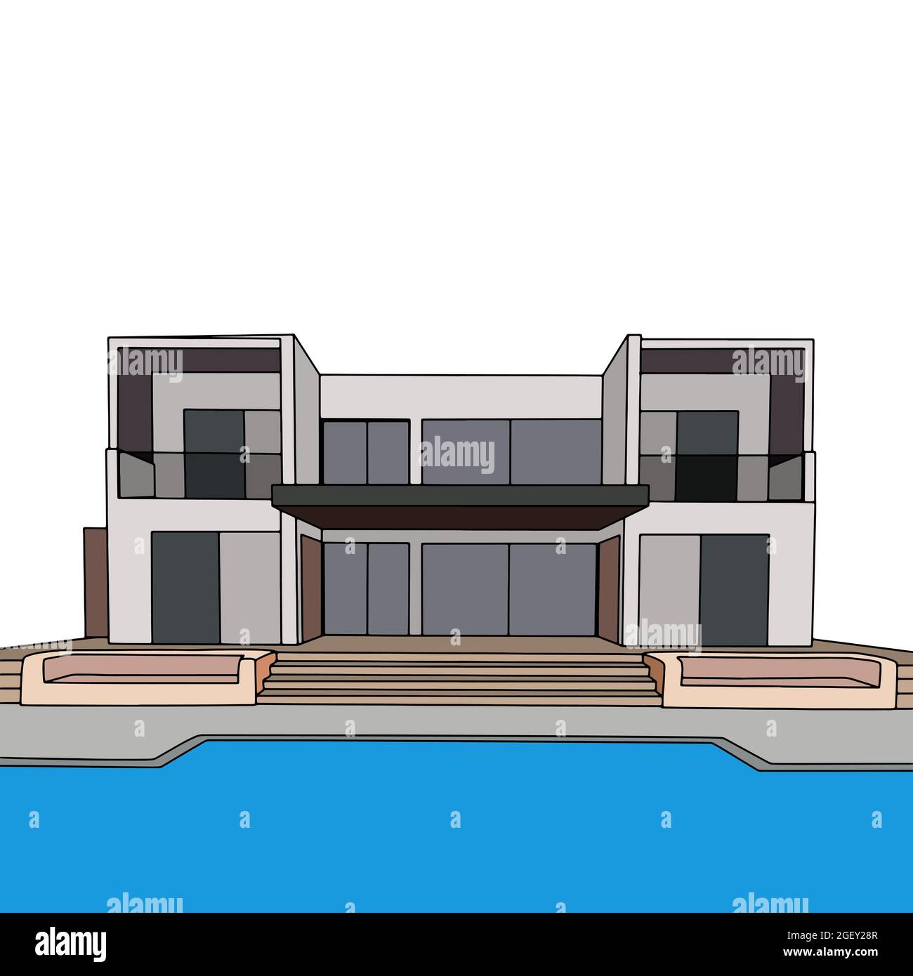 An illustration of a modern house with a swimming pool isolated on a ...