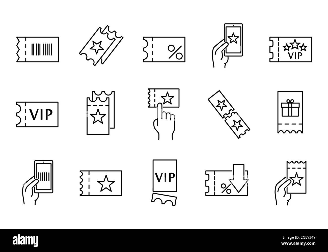 Set of tickets icon. Flat pictogram for web. Line stroke. Simple symbol ...