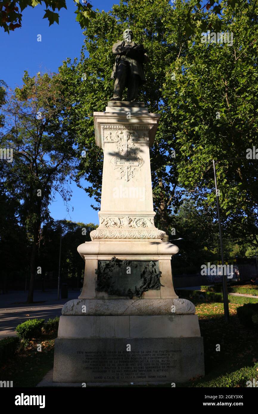 Statue of the Spanish politician Claudio Moyano in bronze on a high ...