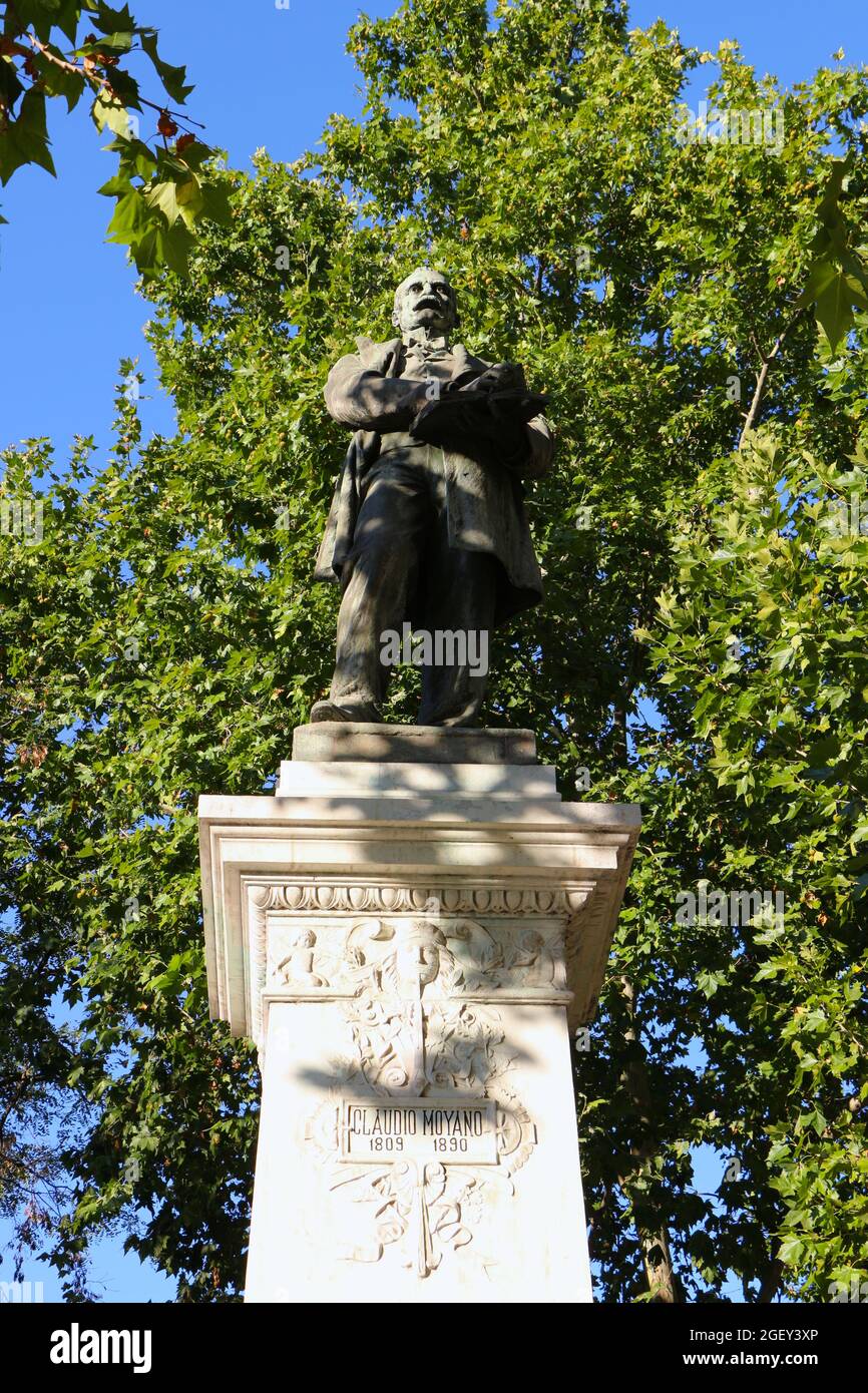 Statue of the Spanish politician Claudio Moyano in bronze on a high ...