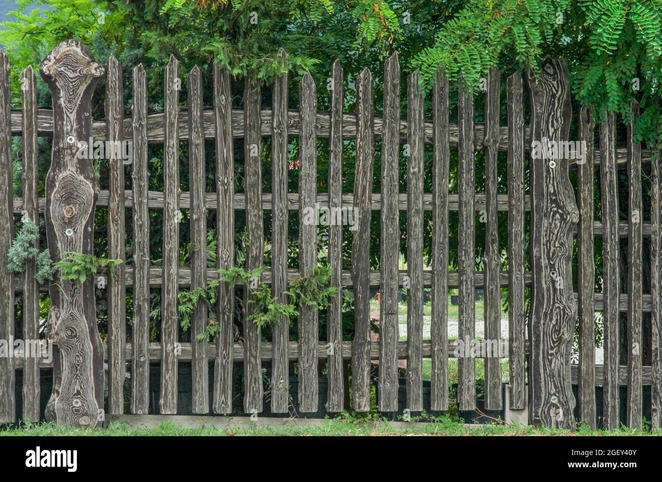 Wooden fence made of textured picket fence close-up as background Stock ...