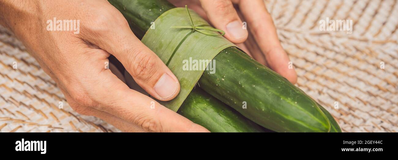 BANNER, LONG FORMAT Eco-friendly product packaging concept. Cucumber ...