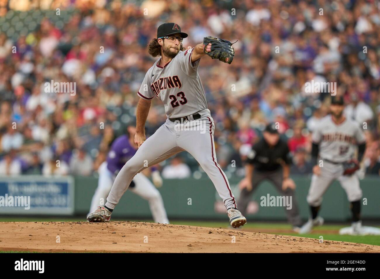 August 21 2021: Arizona pitcher Zac Gallen (23) throws a pitch during ...