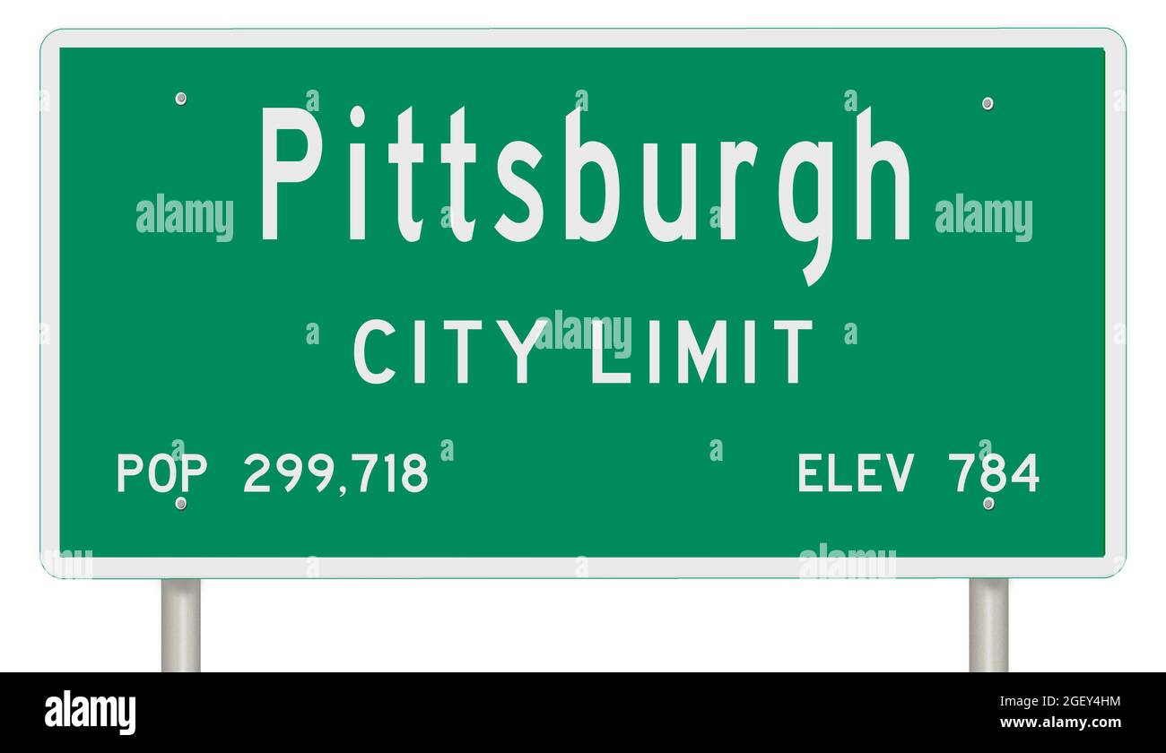 Rendering of a green Pennsylvania highway sign with city information ...