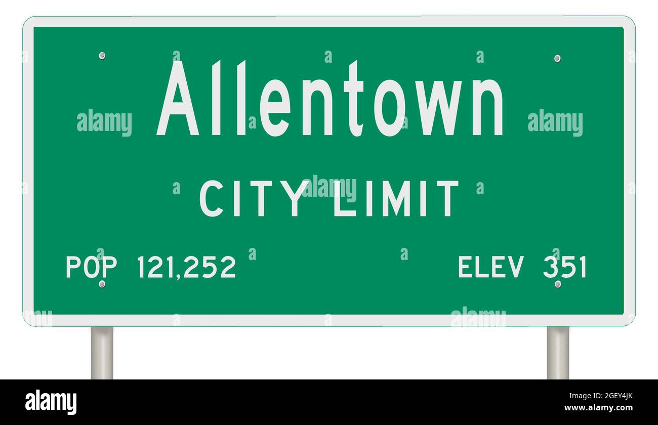 Rendering of a green Pennsylvania highway sign with city information ...