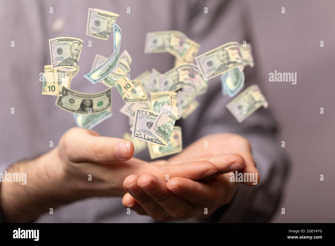 Digital illustration of floating dollar banknotes in hands Stock Photo ...