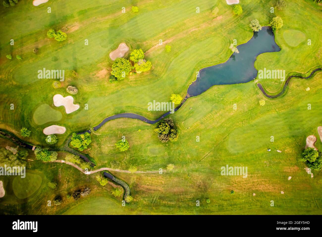 Top view with the use of a golf course pylon drone Stock Photo - Alamy