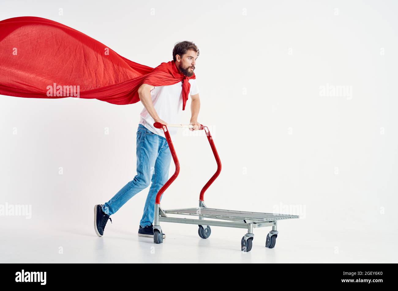 Man ride a cart entertainment isolated background Stock Photo - Alamy