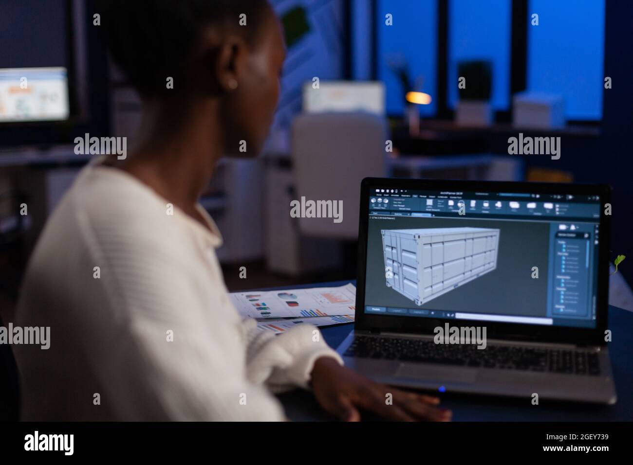 African american design arhitect working in 3D software developing ...