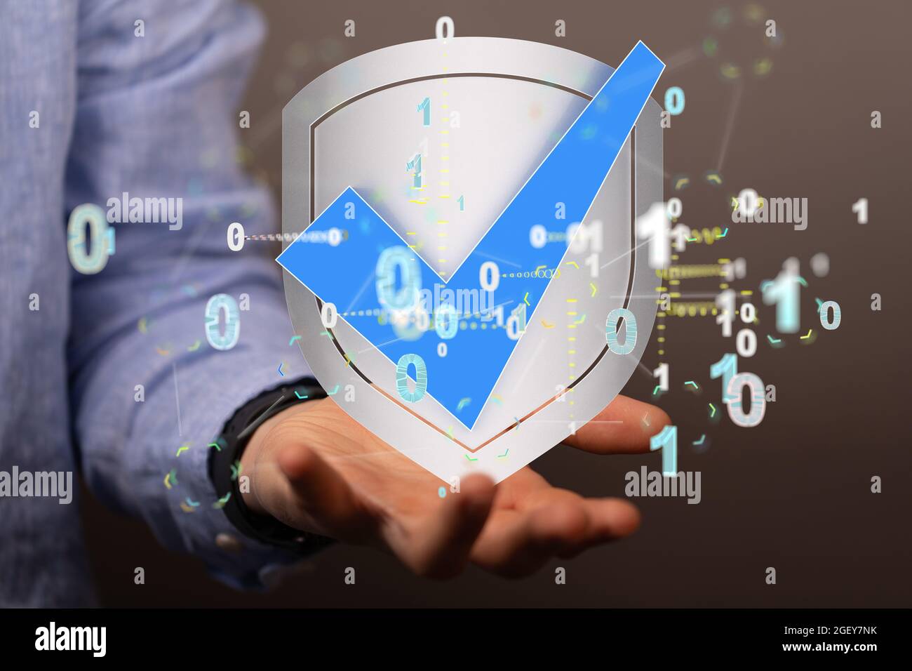 A digital concept of protected information with firewall, secure access, binary code, and ...