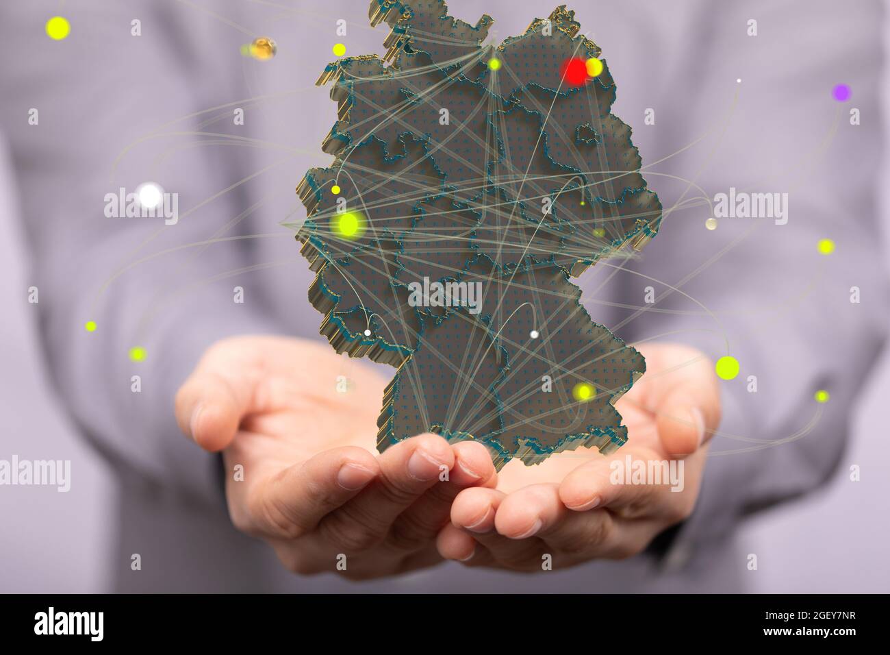A digital illustration of a map of Germany on hands Stock Photo - Alamy