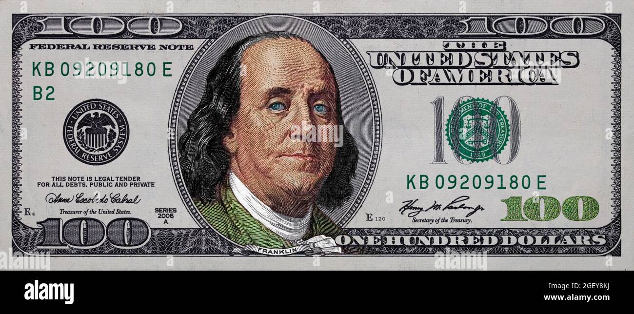 old colorized 100 dollar banknote for design purpose Stock Photo - Alamy