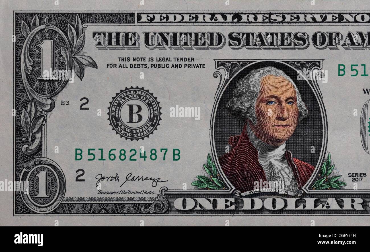 Fragment of colorized front side of 1 dollar Banknote for design ...