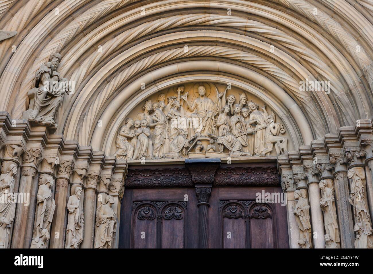 View on the Fürstenportal (entrance gate) of the Bamberg cathedral ...