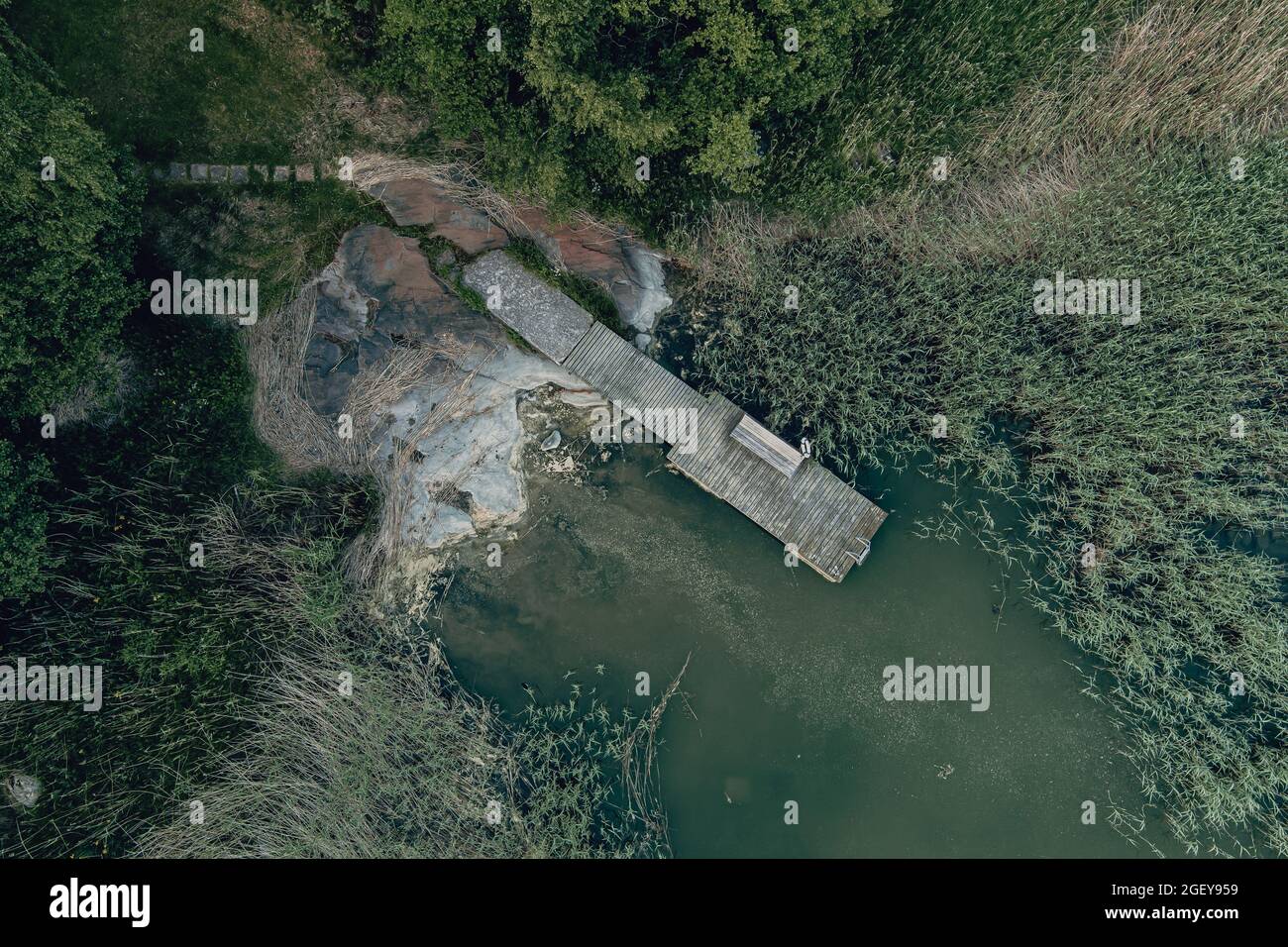 Aerial top view of old wooden pier, sea coast Stock Photo - Alamy