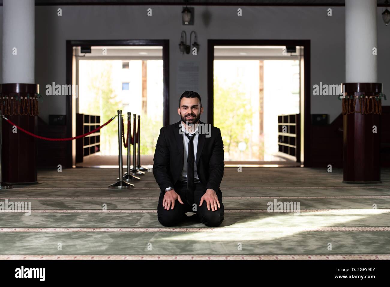 Businessman Muslim Making Traditional Prayer to God Allah in the Mosque ...