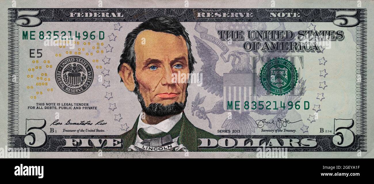 Colorized 5 dollar bill for design purpose Stock Photo - Alamy