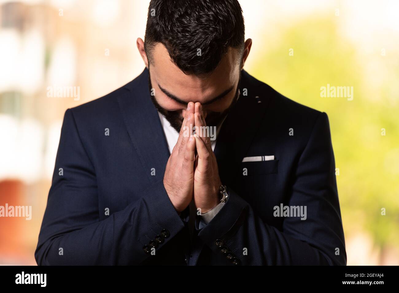 Attractive Man Making Traditional Prayer to God Allah in the Mosque ...