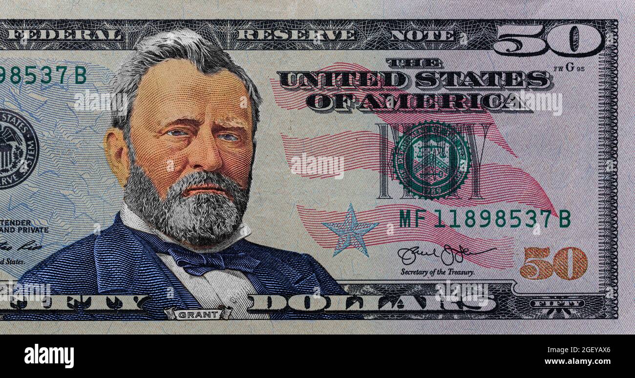 fragment of colorized 50 dollar banknote for design purpose Stock Photo ...