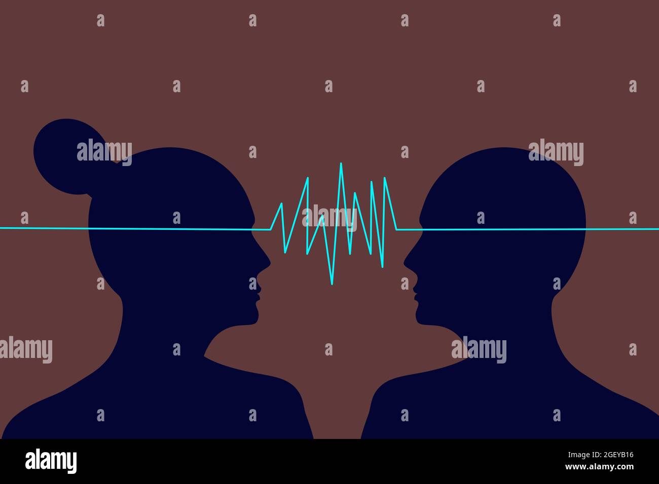 Line Beats Between man and woman Head. male Female Communication and ...