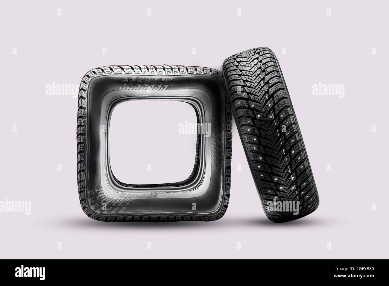 square tire wheel, wrong or damaged damaged tire, fake. A funny isolate ...