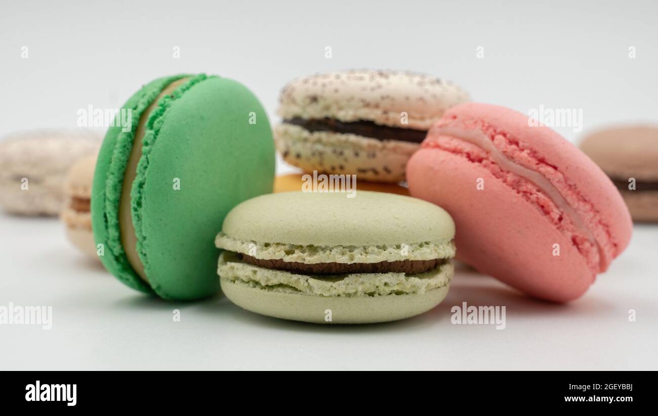 Multiple flavor Cake macaron or macaroon on turquoise macros Stock ...