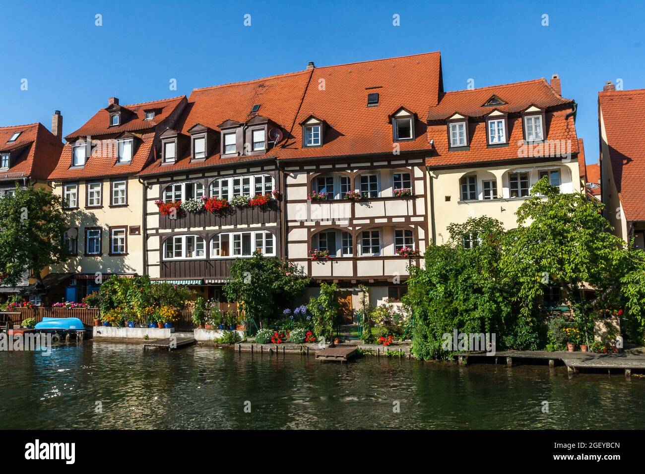 Picturesque view of the medieval buildings along the Regnitz River with ...