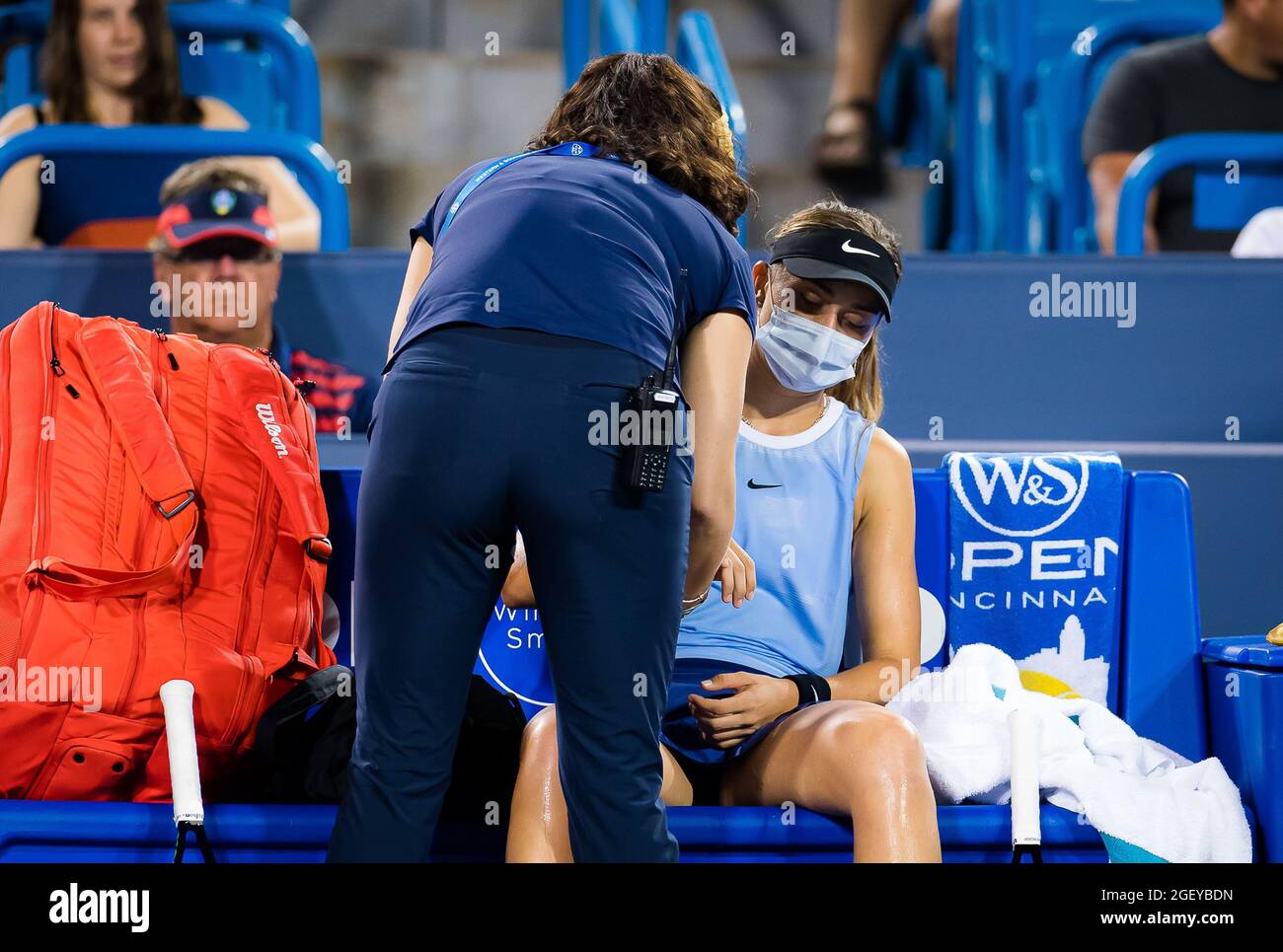 Paula Badosa of Spain takes a medical time during her quarter- final at ...