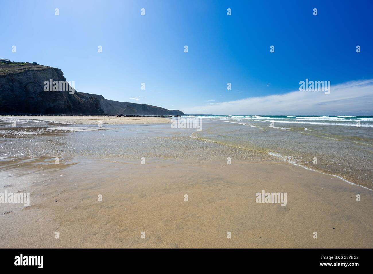 The beautiful golden sandy beach at Porthtowan Cornwall England UK ...