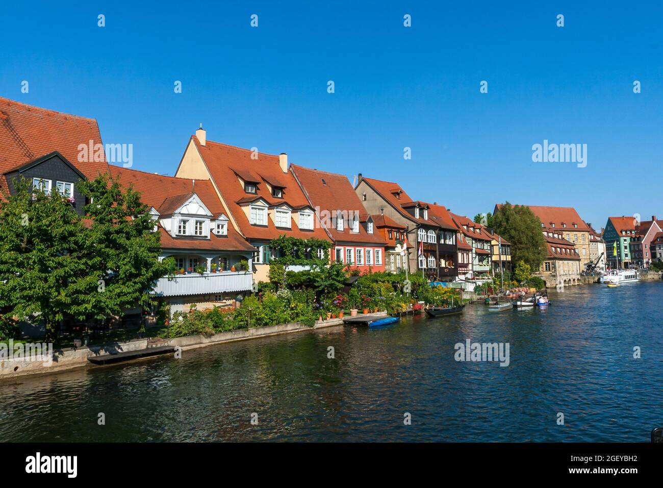 Picturesque view of the medieval buildings along the Regnitz River with ...
