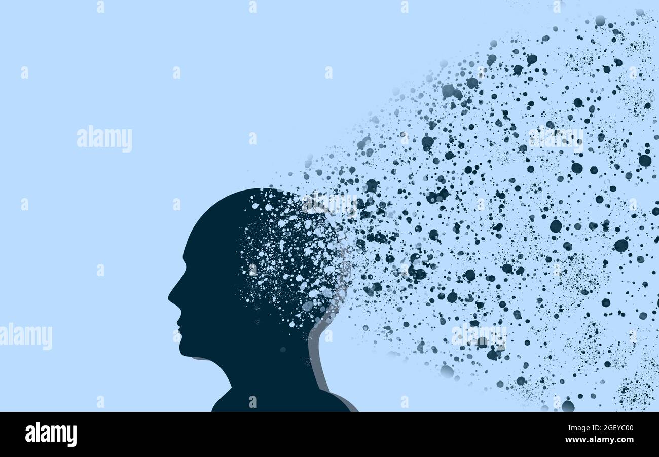 Explosive human head brain breaking into small pieces of burst. Losing ...