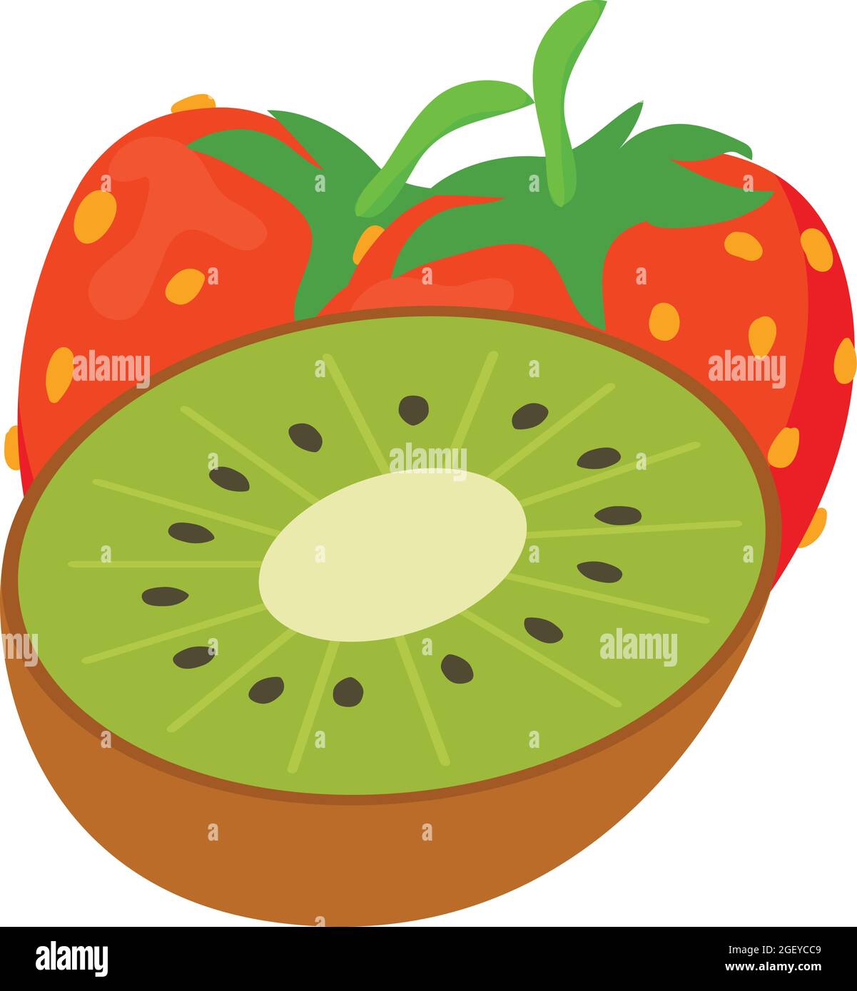 Fresh fruit icon isometric vector. Ripe juicy red strawberry and green ...