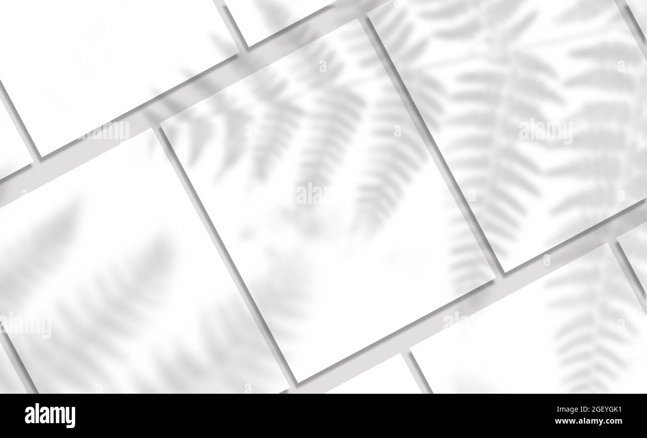 White Diagonal posters mockup lying on neutral Grey Floor (Top View ...